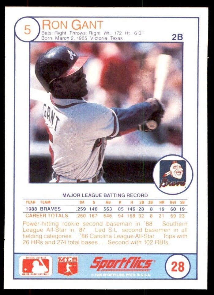1989 SPORTFLICS.. RON GANT ATLANTA BRAVES #28 | eBay