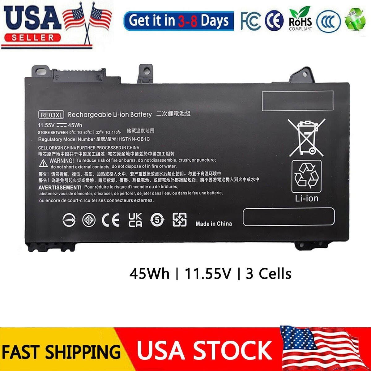 RE03XL Battery for HP ProBook 430 440 445 450 455R G6 G7 HSTNN-UB7R ...