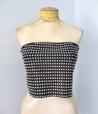 NWT F21 black silver studded bandeau stretchy knit tube top zip back 0X ...