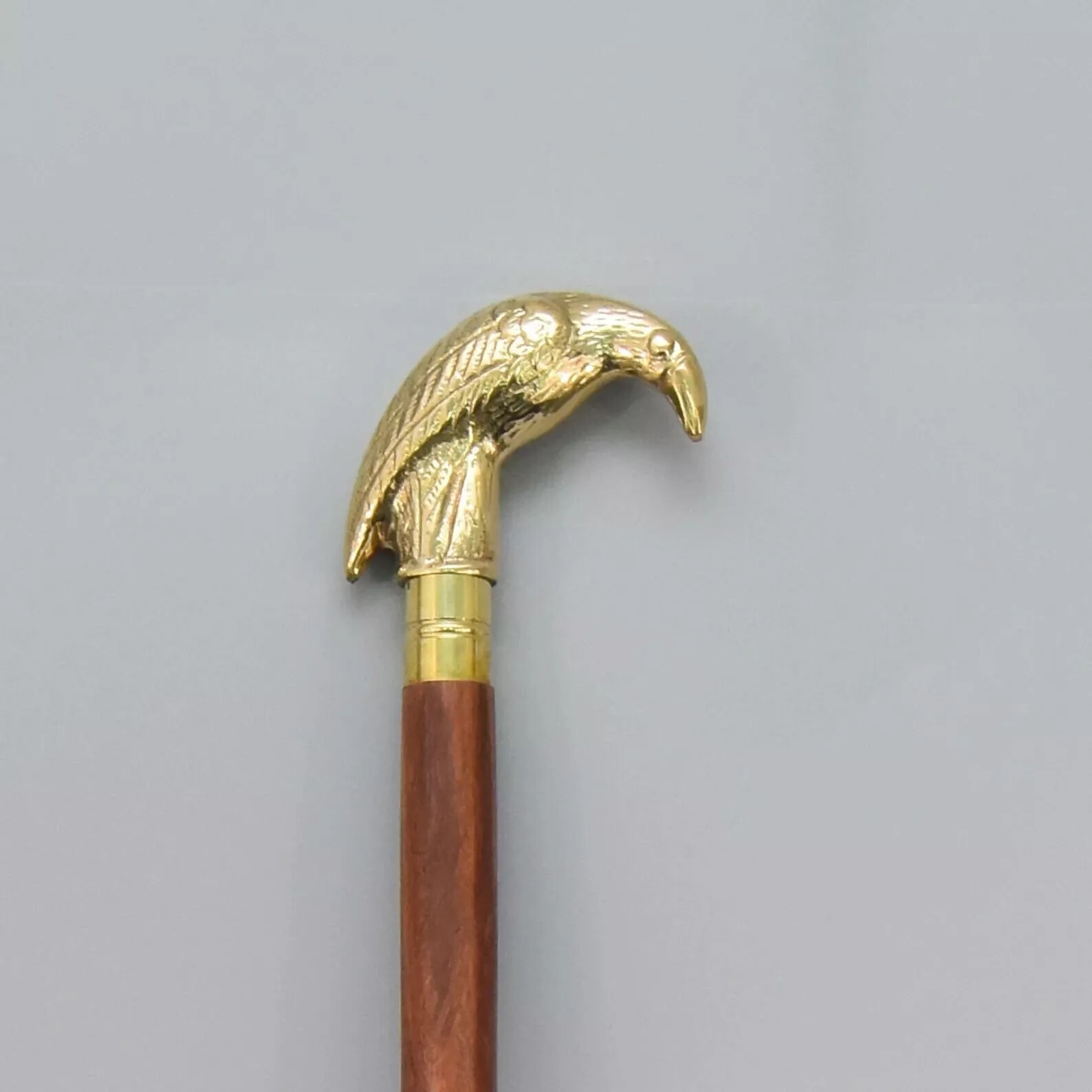 Vintage Crow/Raven Brown Wooden Walking Cane 36" Long… - Gem