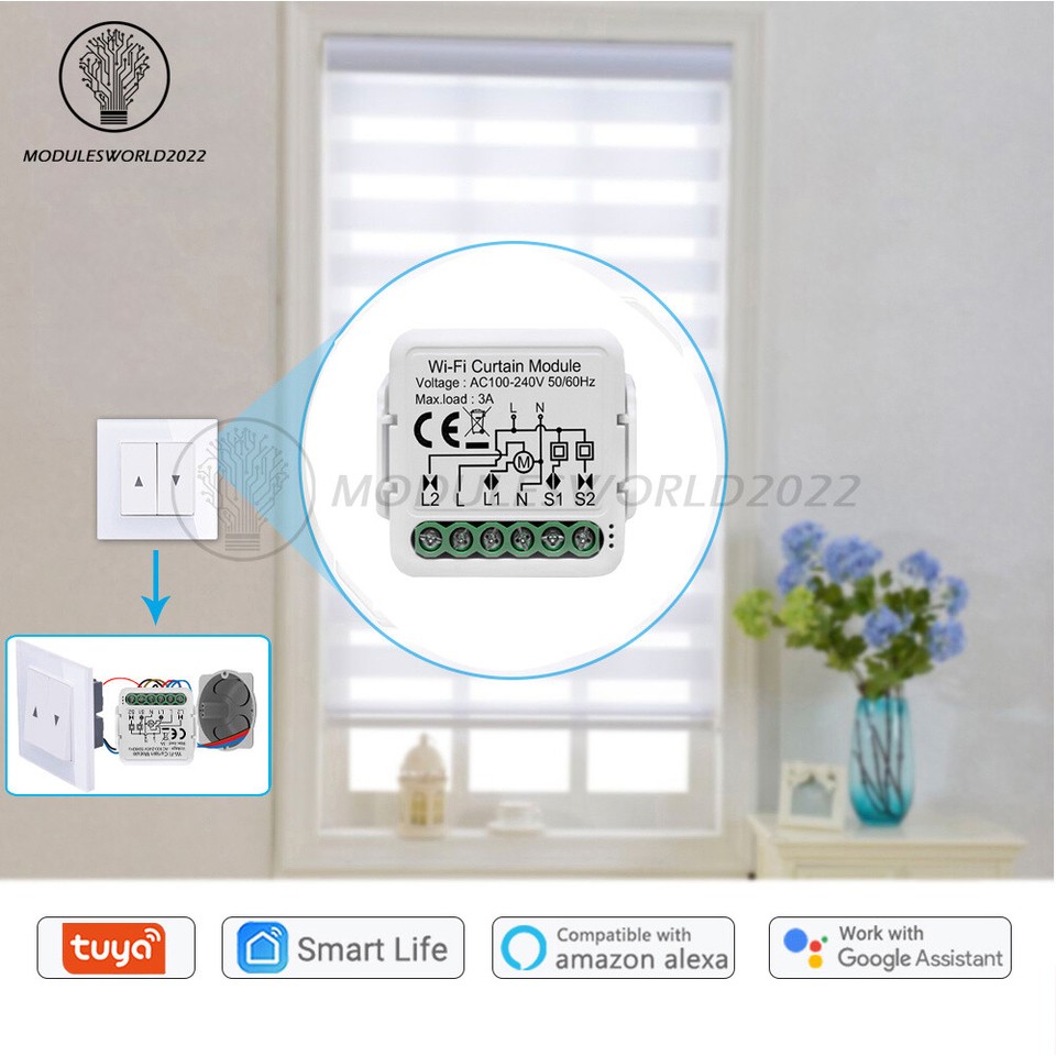 WiFi Blutooth Smart Curtain Roller Shutter Switch Module for Tuya Alexa ...