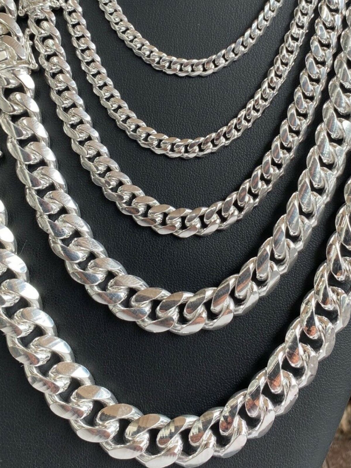 Real Solid 925 Sterling Silver Miami Cuban Chain Or Bracelet 5-14mm Box ...