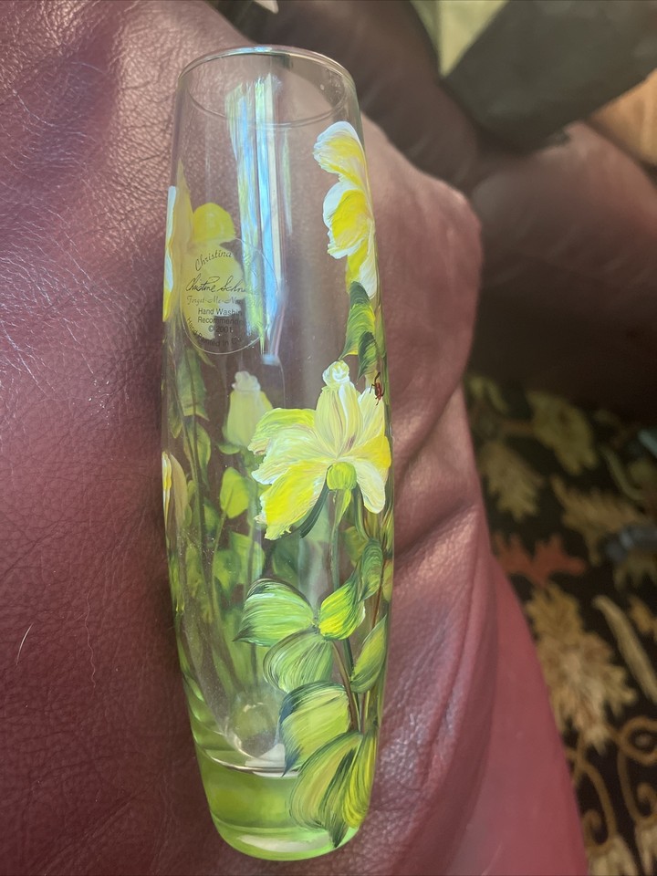 Christine Schneider Hand Painted Yellow Flowers Glass Vase . | eBay