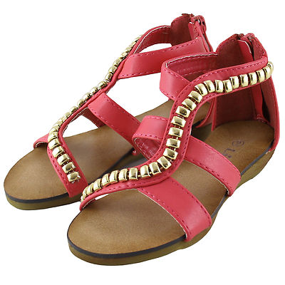 New girl's kids back zipper sandals fuchsia strap comfort casual open ...