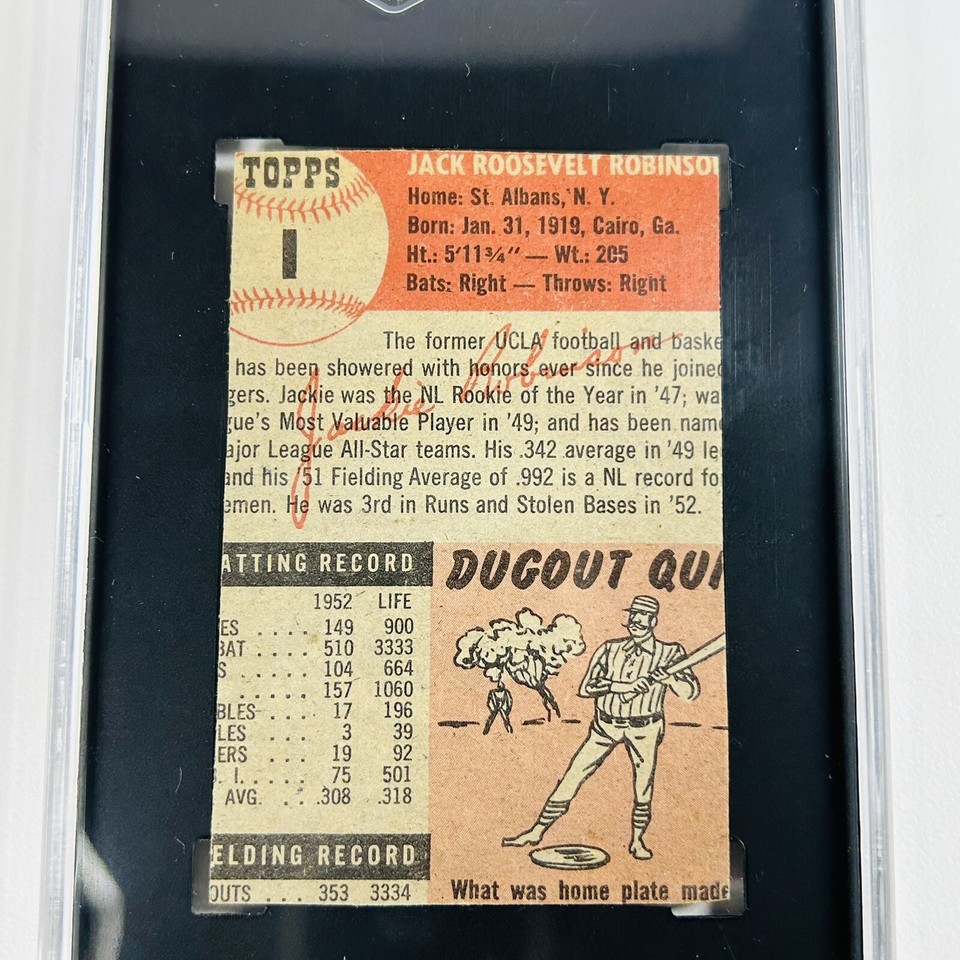 1953 Topps #1 Jackie Robinson Dodgers SGC Authentic Trimmed HOF Iconic ...