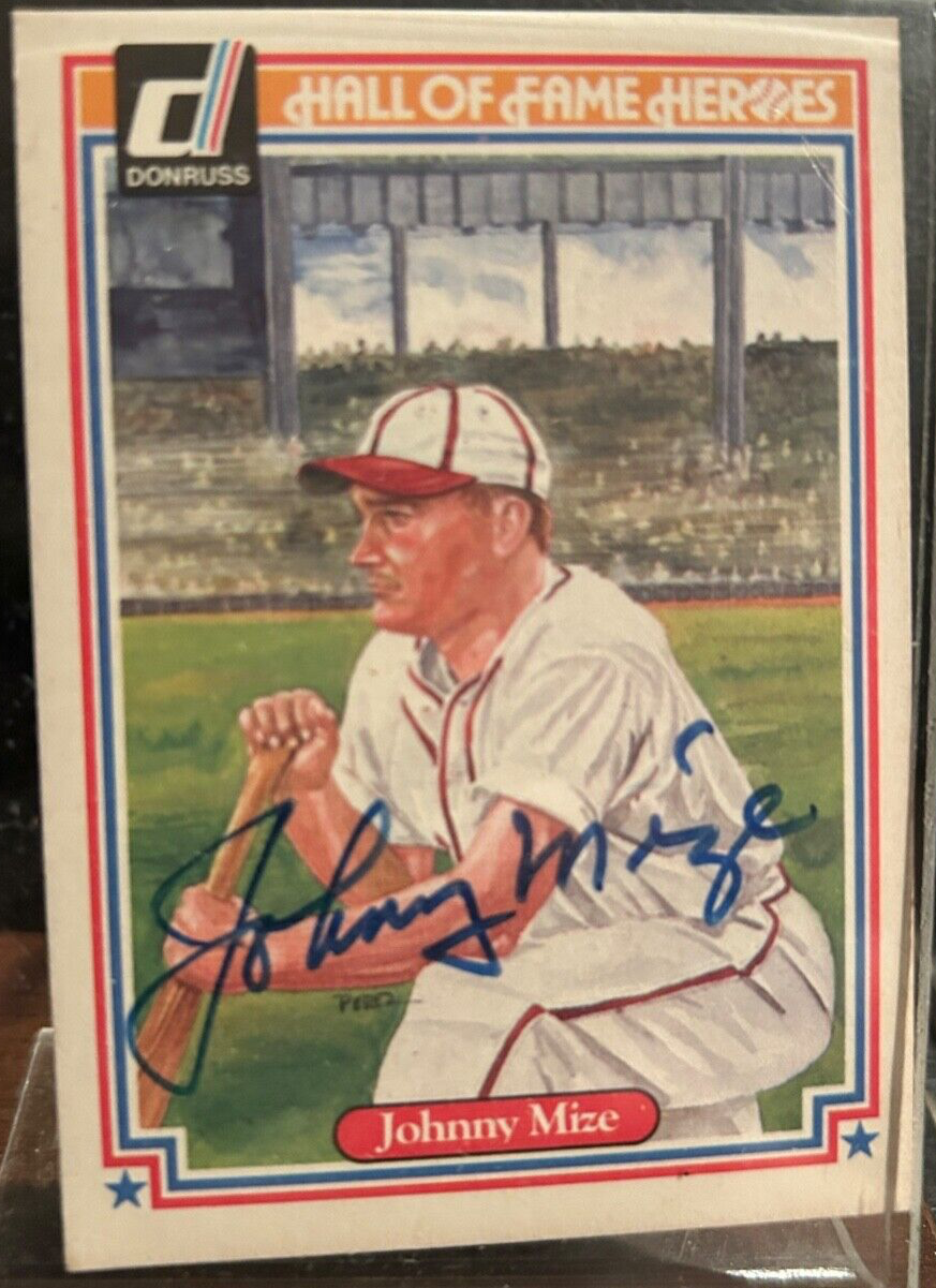 Johnny Mize Signed Baseball Card Donruss HOF Heroes w Stand-Giants ...