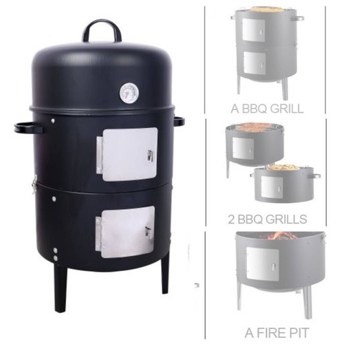 Vertical 17"Steel Charcoal Smoker Heavy Duty Round BBQ Grill for ...