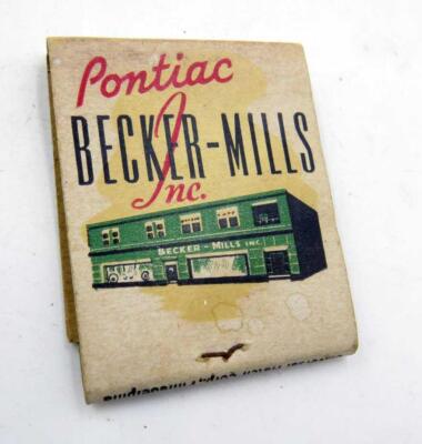 1950'S BECKER MILLS PONTIAC 4155 FRANKFORD AVE PHILA PA MATCHBOOK RARE ...