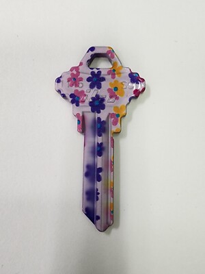 Personali-Keys Purple Flowers House Key Blank-Schlage SC1-FREE SHIPPING ...