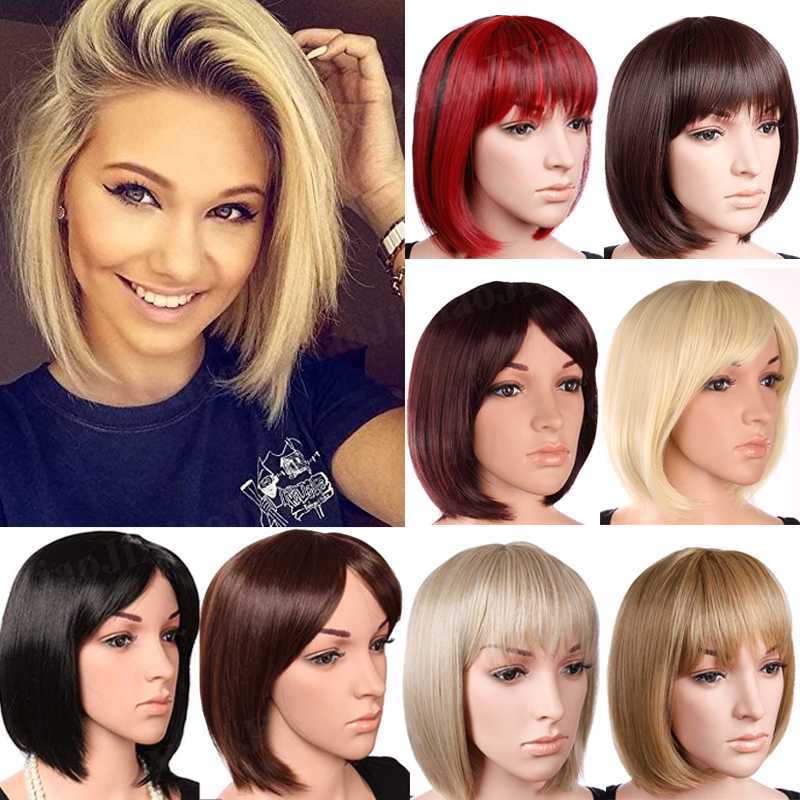 Ladies Short Soft Hair Wig Natural Straight Wavy Ombre Blonde Heat ...