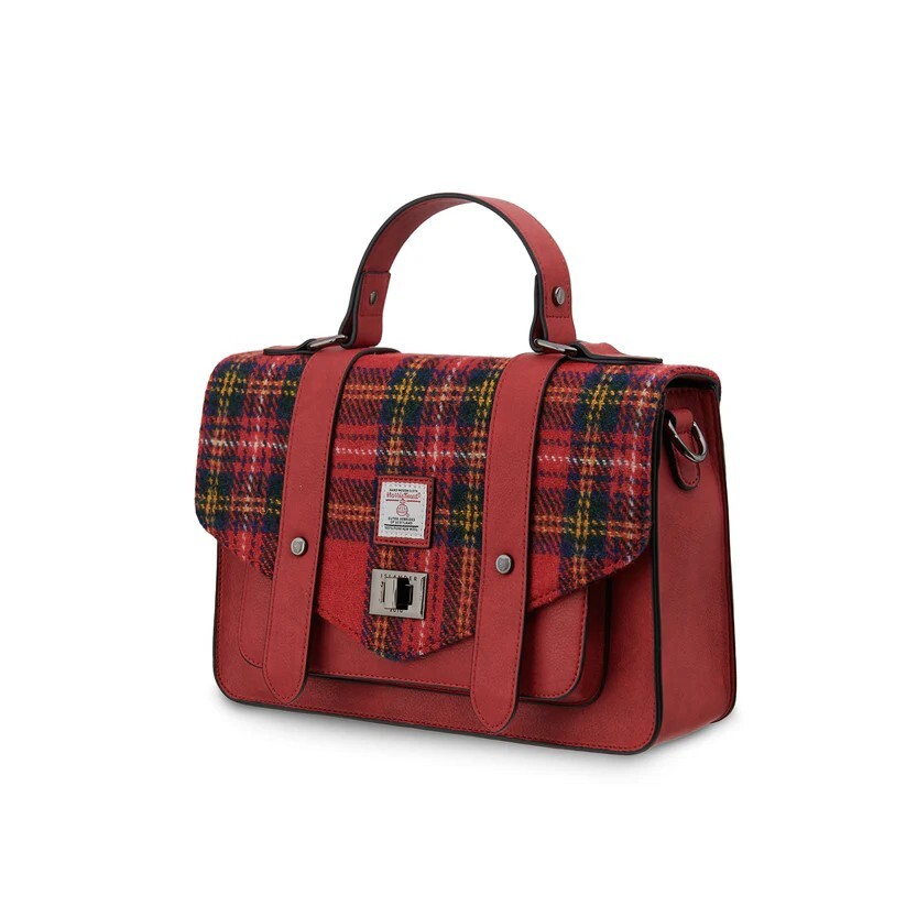 Harris Tweed Large Satchel Bag Royal Stewart Tartan Zipped Pocket ...