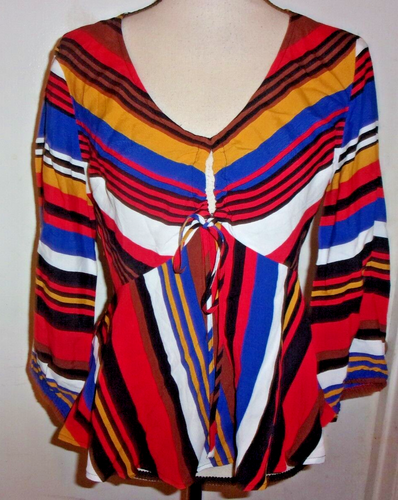 Express Women's Bright Striped Long Sleeve Keyhole Top Shirt size M ...