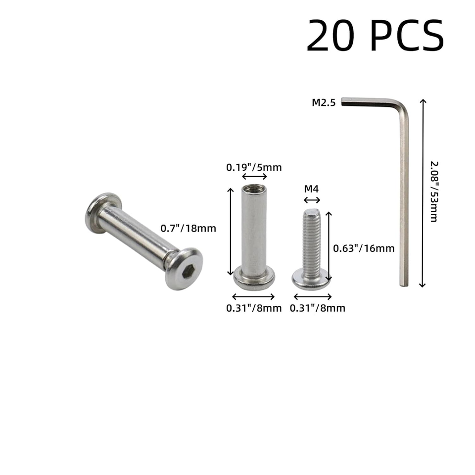 20-Pack M4×16Mm Barrel Nuts and Bolts Stainless Steel Binding Screws ...