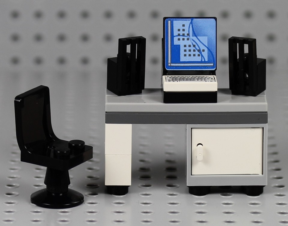 LEGO - Office Desk w/ Printer Computer Monitor - Minifigure Desktop ...