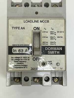 DORMAN SMITH 63a MCCB LOADLINE AA 3 POLE 3 PHASE ADJUSTABLE 44-63a ...