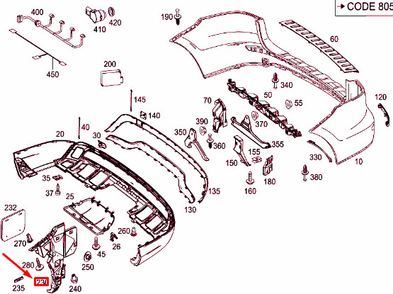 Mercedes-Benz Ml W166 Rear Bumper Right Mounting Rail A1668801212 OEM ...