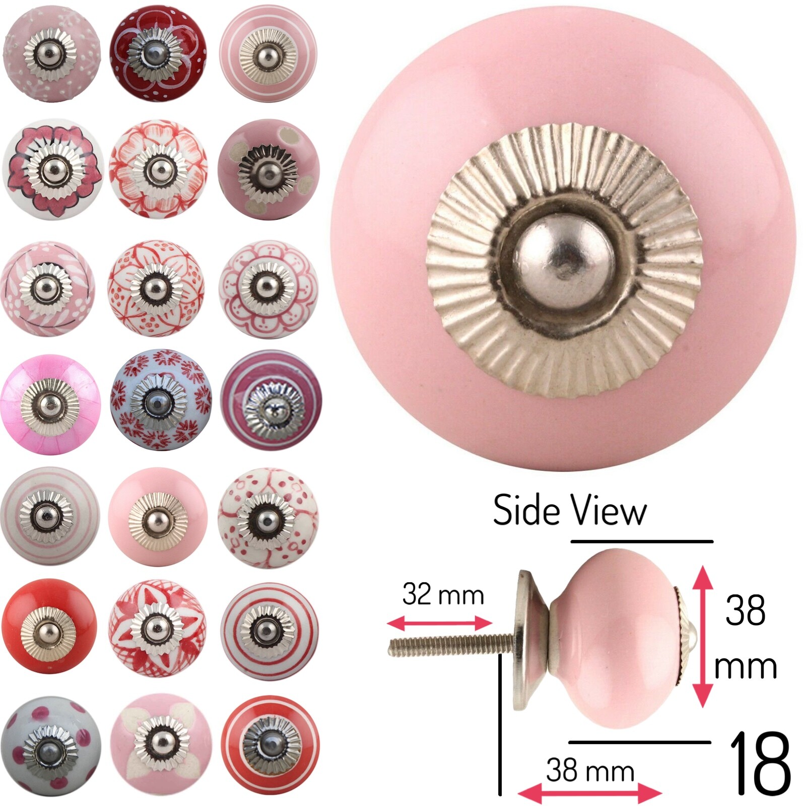 Pink Ceramic Door Knobs 30+ DESIGNS Red Retro Vintage Shabby Chic ...