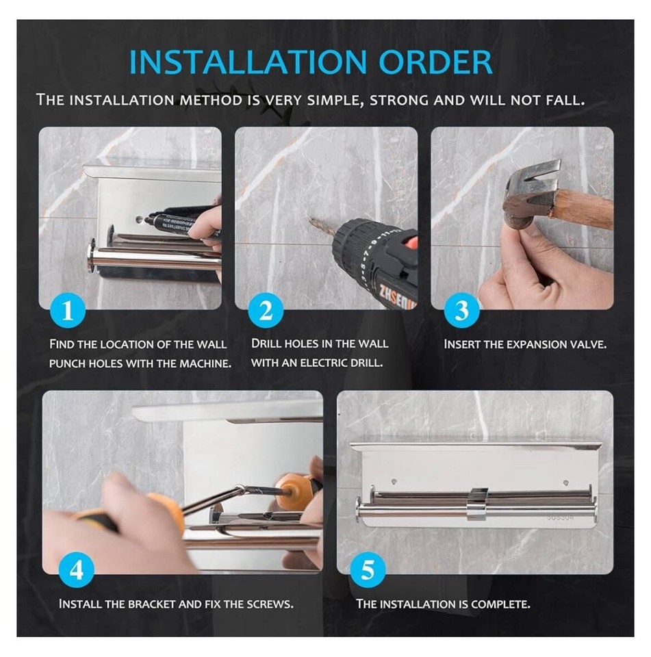 Double Stainless Steal Metal Thermal Printer Label Holder TP/Toilet ...