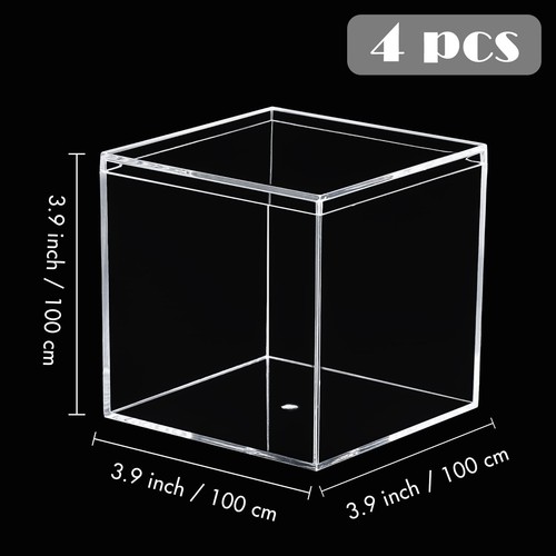 Acrylic Boxes for Display 4 Pack Clear Plastic Square Cube, 3.9x3.9x3 ...