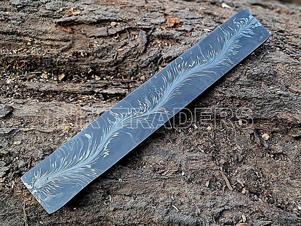 FORGED DAMASCUS STEEL BILLET BLANK BLADE BAR STOCK FEATHER PATTERN 12 ...
