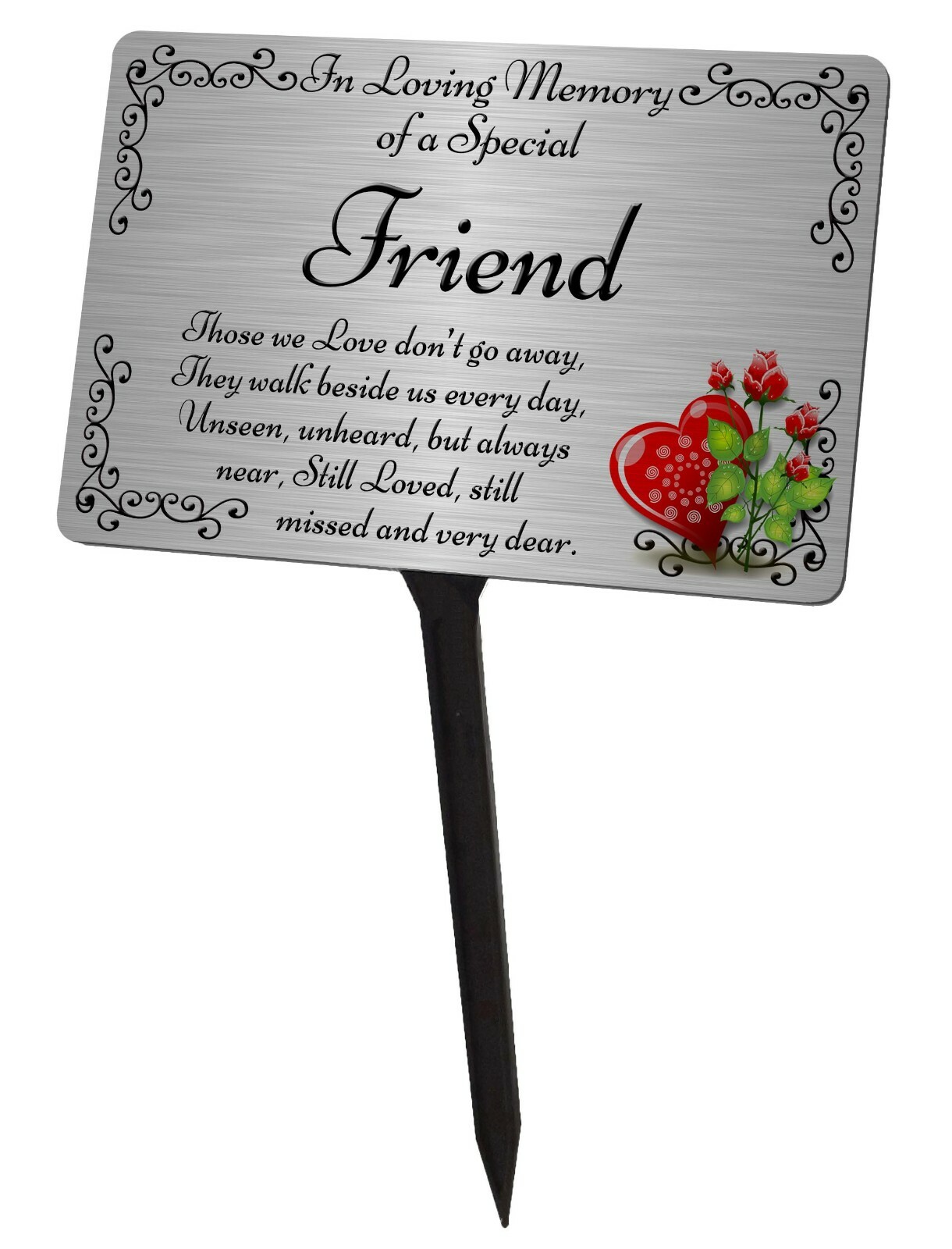 Friend Memorial Plaque & Stake. Brushed Silver Waterproof garden grave ...