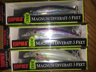 RAPALA X-RAP MAGNUM 05===LOT OF 3 DIFFERENT COLORED FISHING LURES ...