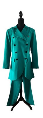 Ben Marc Green 2pc Pant Suit with Longline Jacket Blazer, Black Buttons ...