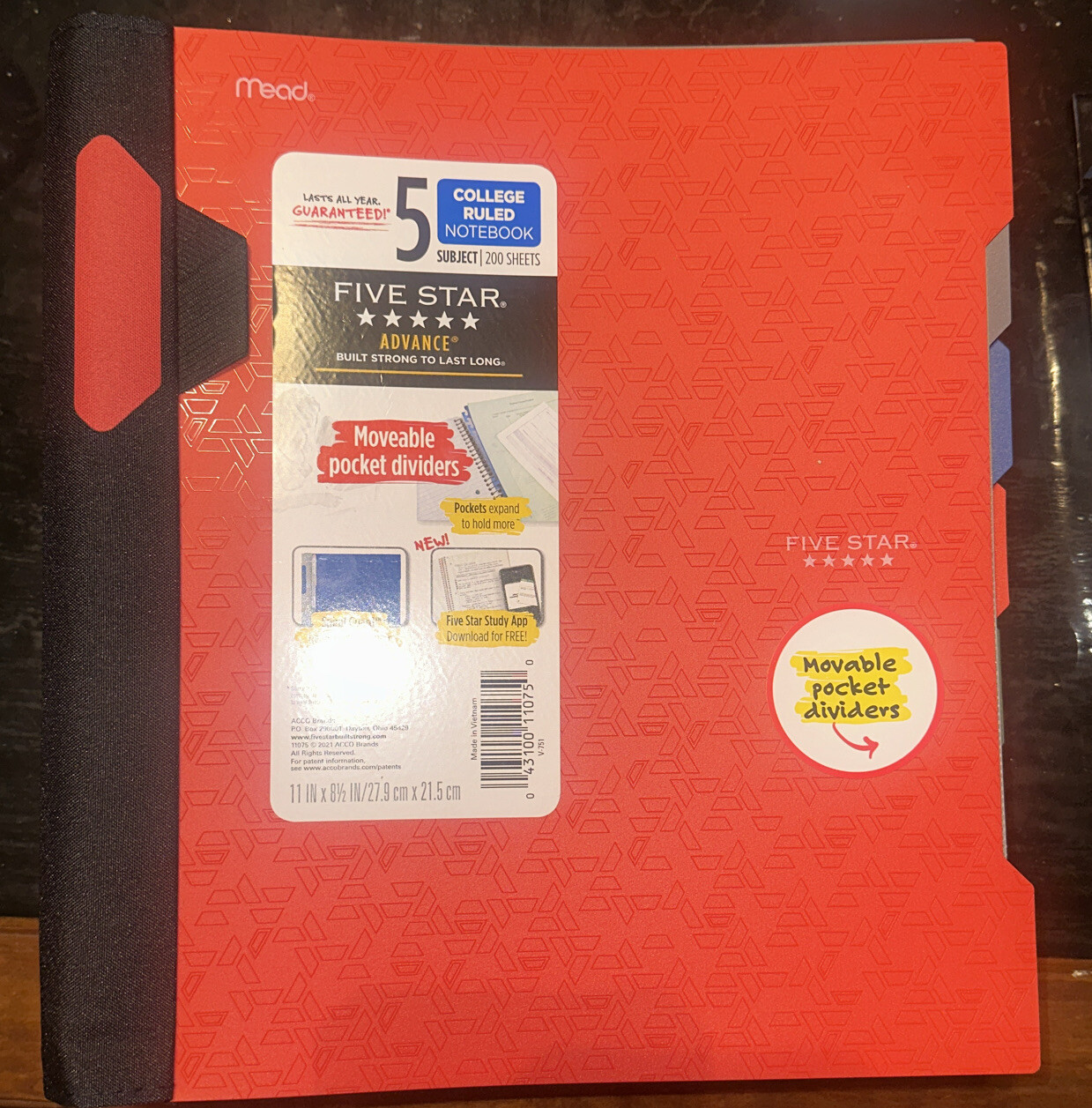 Mead Five Star Advance Notebook 5 Subject College Ruled 200 Sheets Red ...