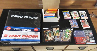 Vintage Baseball card collecting kit sealed packs binder top loaders ...