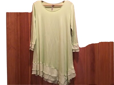 Comfy Usa Top Size S Light Green Long Sleeve Tunic Womens Asymmetrical ...