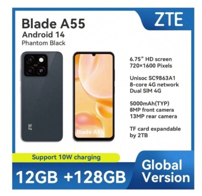 ZTE Blade A55 factory unlocked 4G LTE Android 128GB/4RAM Cell Phone Bk ...