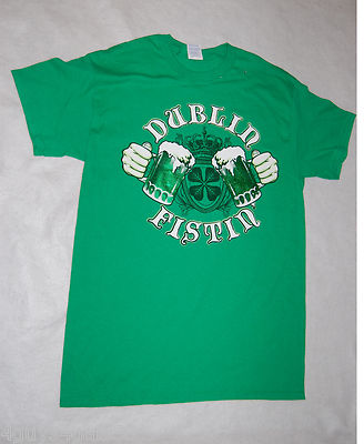 MENS T SHIRT Green Irish BEER MUGS Dublin Fistin M 38-40 St Patrick's ...
