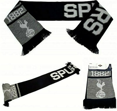 TOTTENHAM HOTSPUR FC SPURS GREY & NAVY SUPPORTERS SCARF CLUB CREST ...