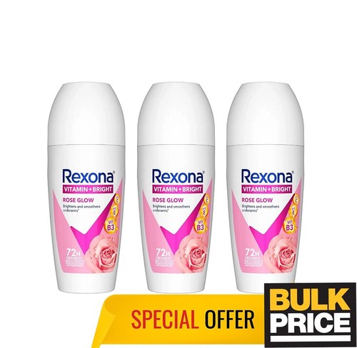 Rexona Vitamina Brillante Rosa Brillo Desodorante Roll-On Piel 45ml 3 ...
