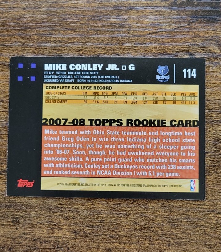 2007-08 Topps Mike Conley Jr. Black Border Rookie Card #114 Grizzlies ...
