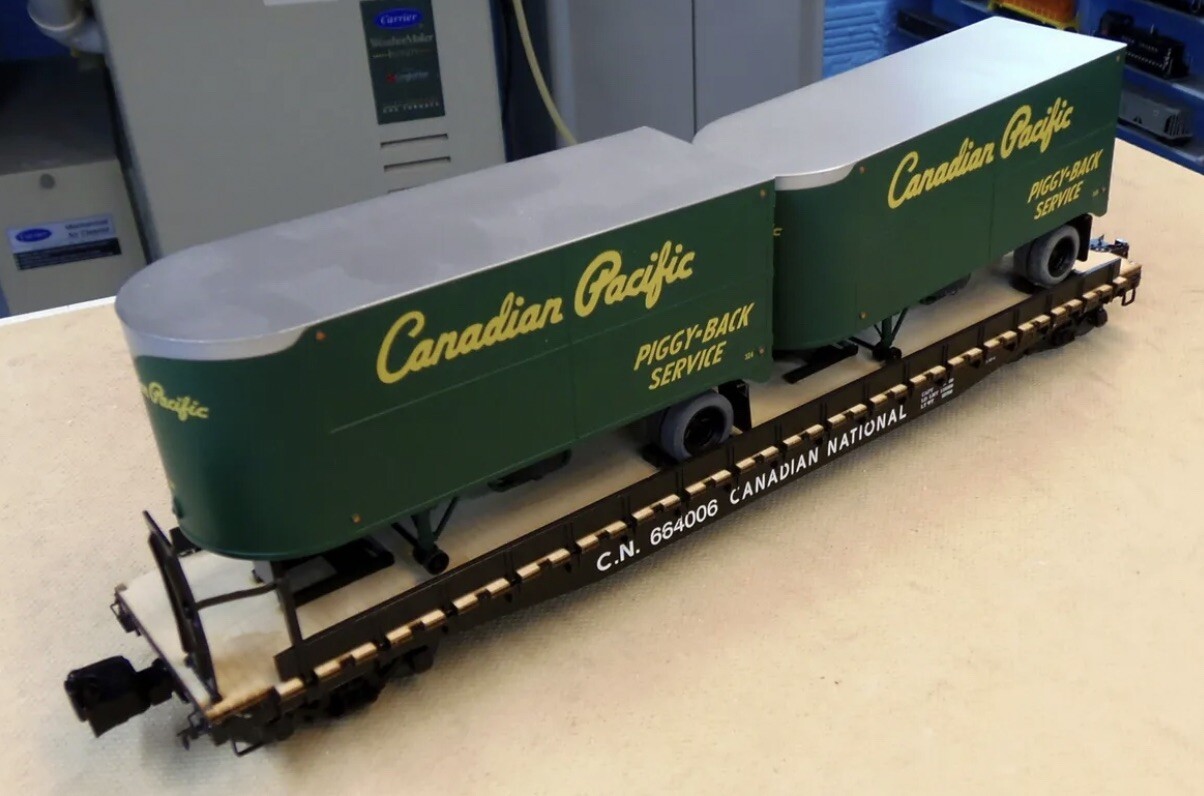 LIONEL CANADIAN PACIFIC PS-4 FLATCAR & PUP PIGGYBACK TRAILERS 6-27494 ...