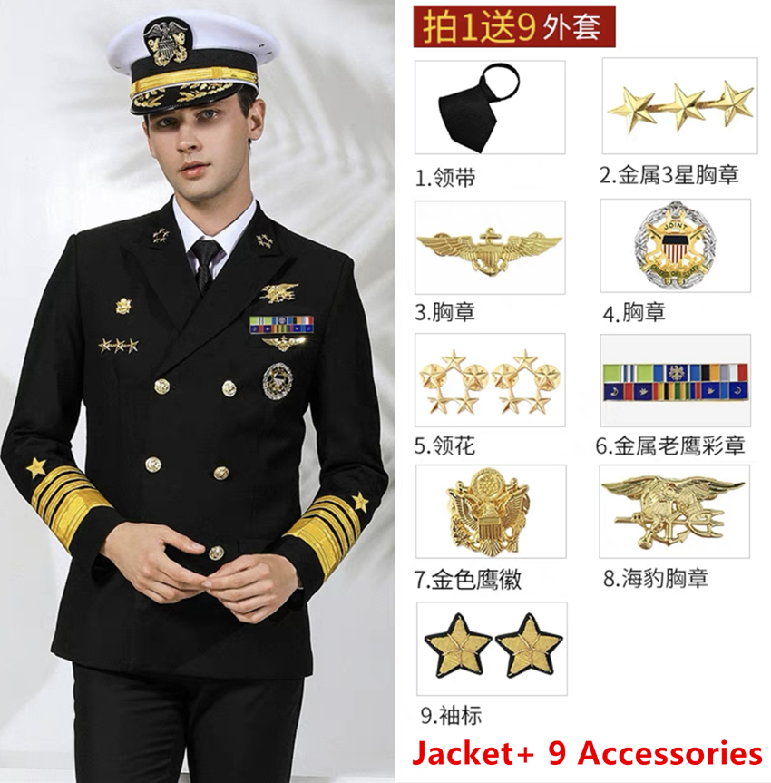 U.S. Navy Admiral Captain Officer Uniform Double-breasted Jacket Pants ...