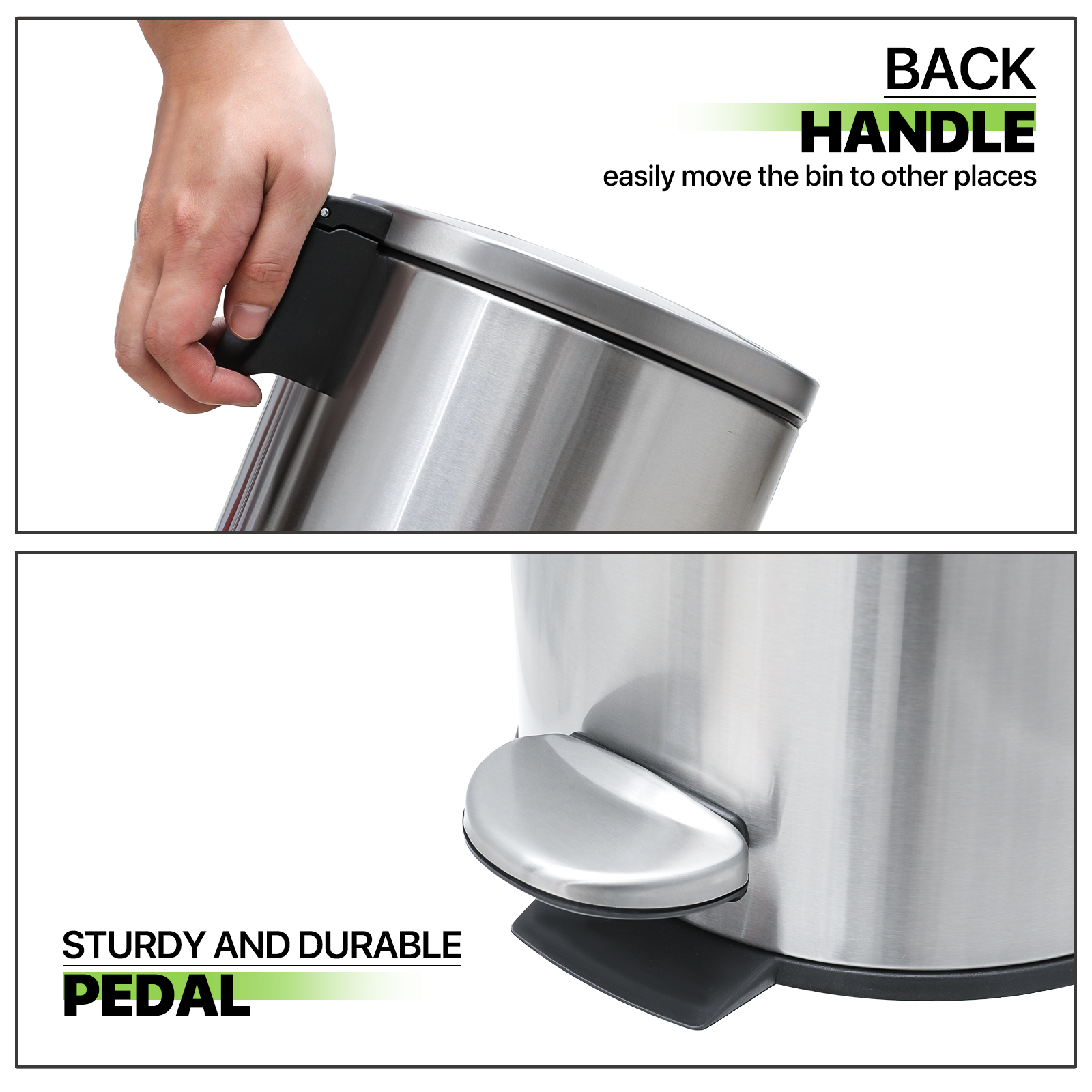 Cylinder Step On Trash Can 5L Office Stainless Steel Dustbin Kitchen ...