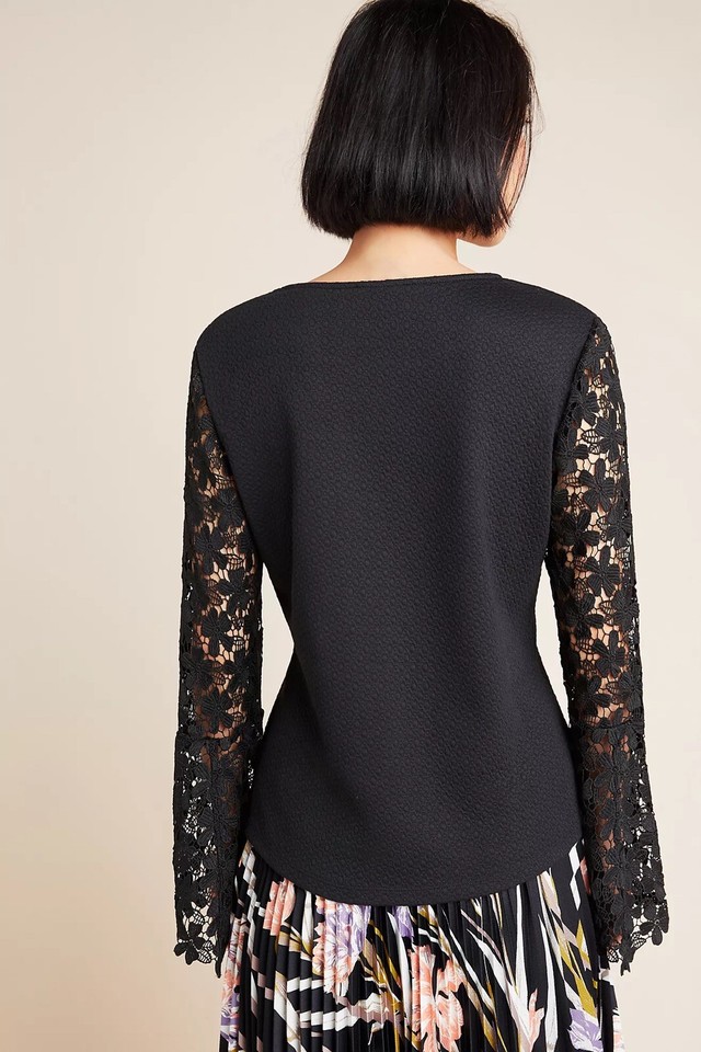 Anthropologie Eri + Ali Delilah Lace Top Sz Large Black Long Sleeve ...