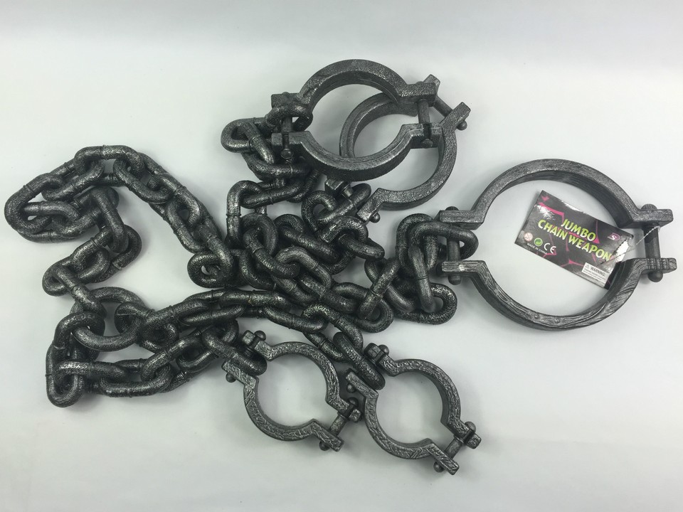 Neck & Hands Shackles Prisoner Convict Chains Ball & Chain Fancy Dress ...