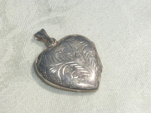FANTASTIC SIGNED VINTAGE ETCHED STERLING SILVER LARGE HEART PENDANT 1 5 ...