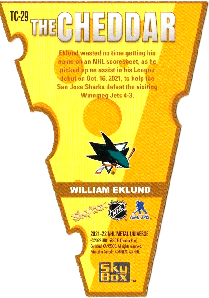 WILLIAM EKLUND RC 21-22 METAL UNIVERSE THE CHEDDAR ROOKIE # TC29 DIE ...