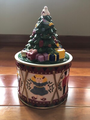 Spode Christmas Tree Annual Drum Ceramic Candy Box Never Used 8 3/4” By ...