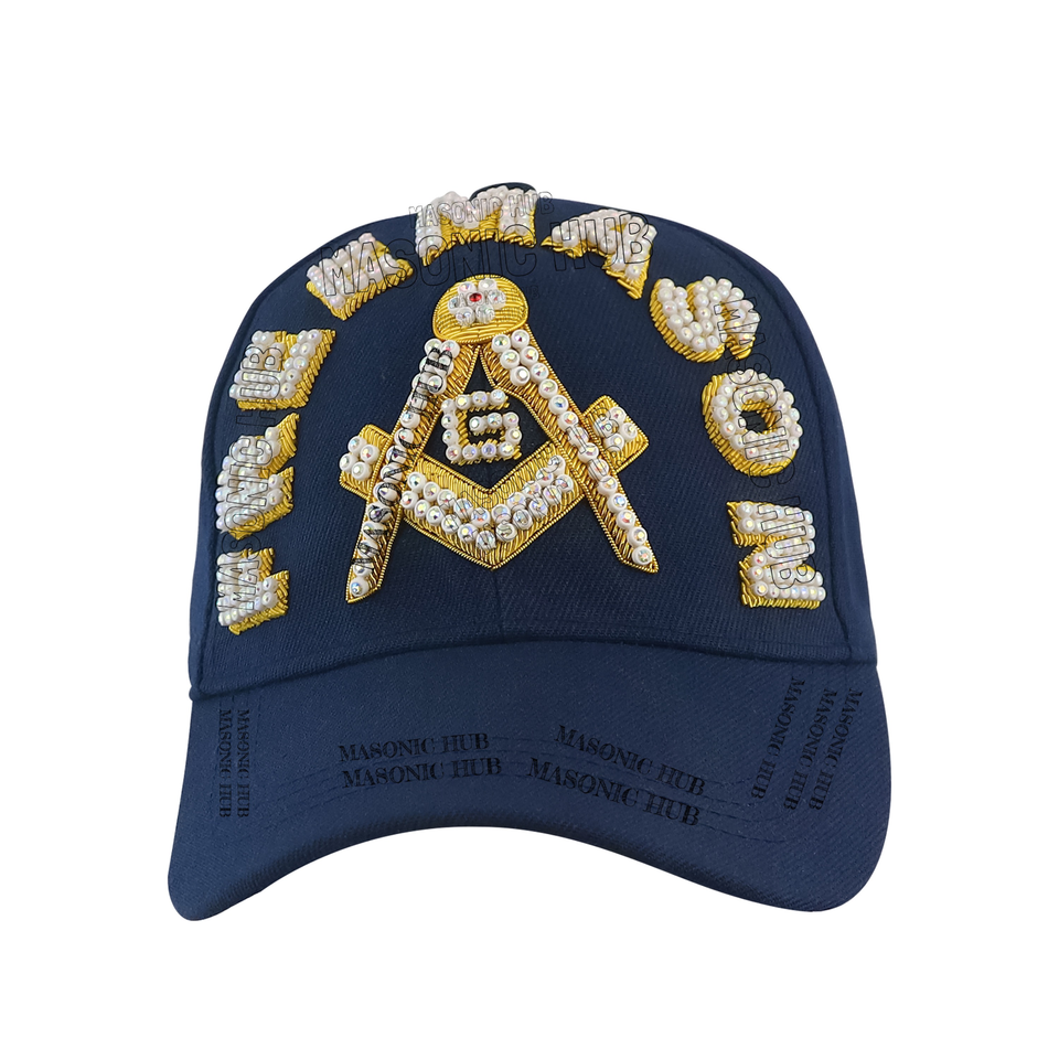 Masonic Freemason Navy Blue Handmade Cap – Bullion Embroidered Compass ...