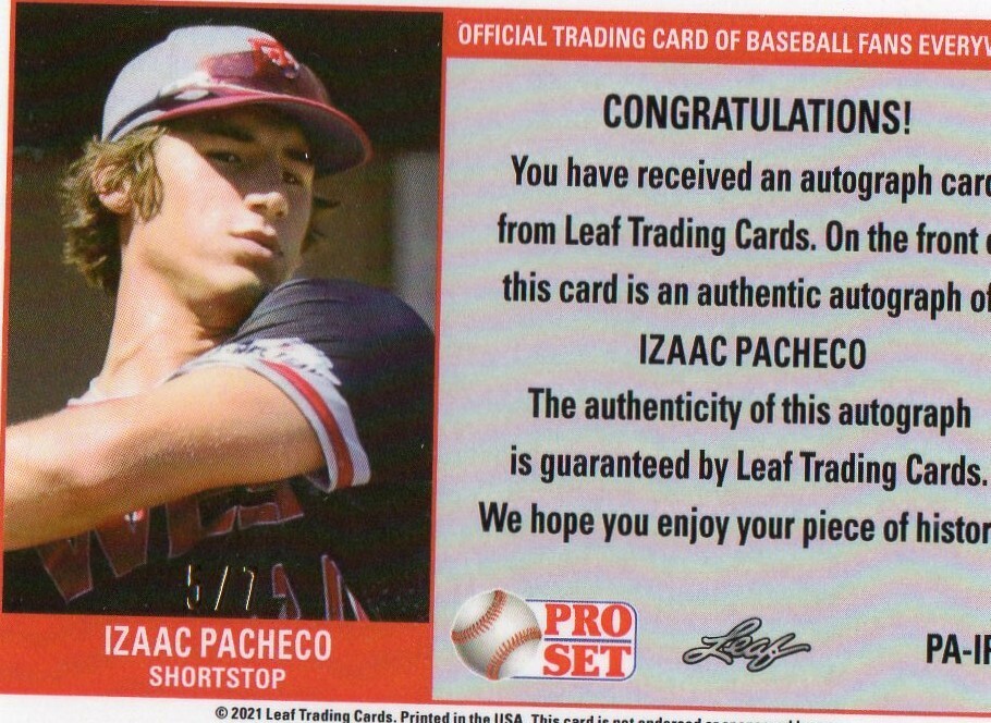 ISSAC PACHECO 2021 Leaf Pro Set Metal AUTO BLACK BORDER CRACKED ICE 5/7 ...