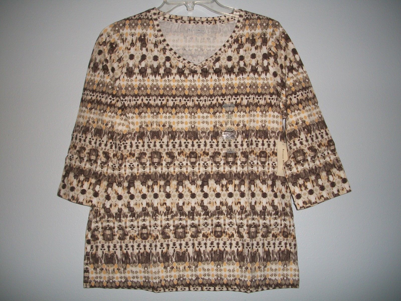NWT Studio Works Women's Size S V Neck 3/4 Sleeves Top Blouse 100% ...
