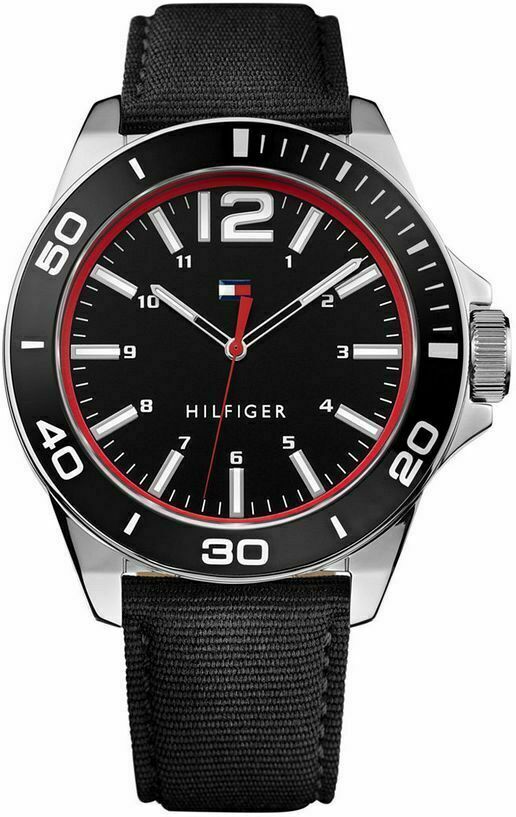 Tommy Hilfiger 1791284 Silver Tone Black Dial Nylon Band Men's Casual ...