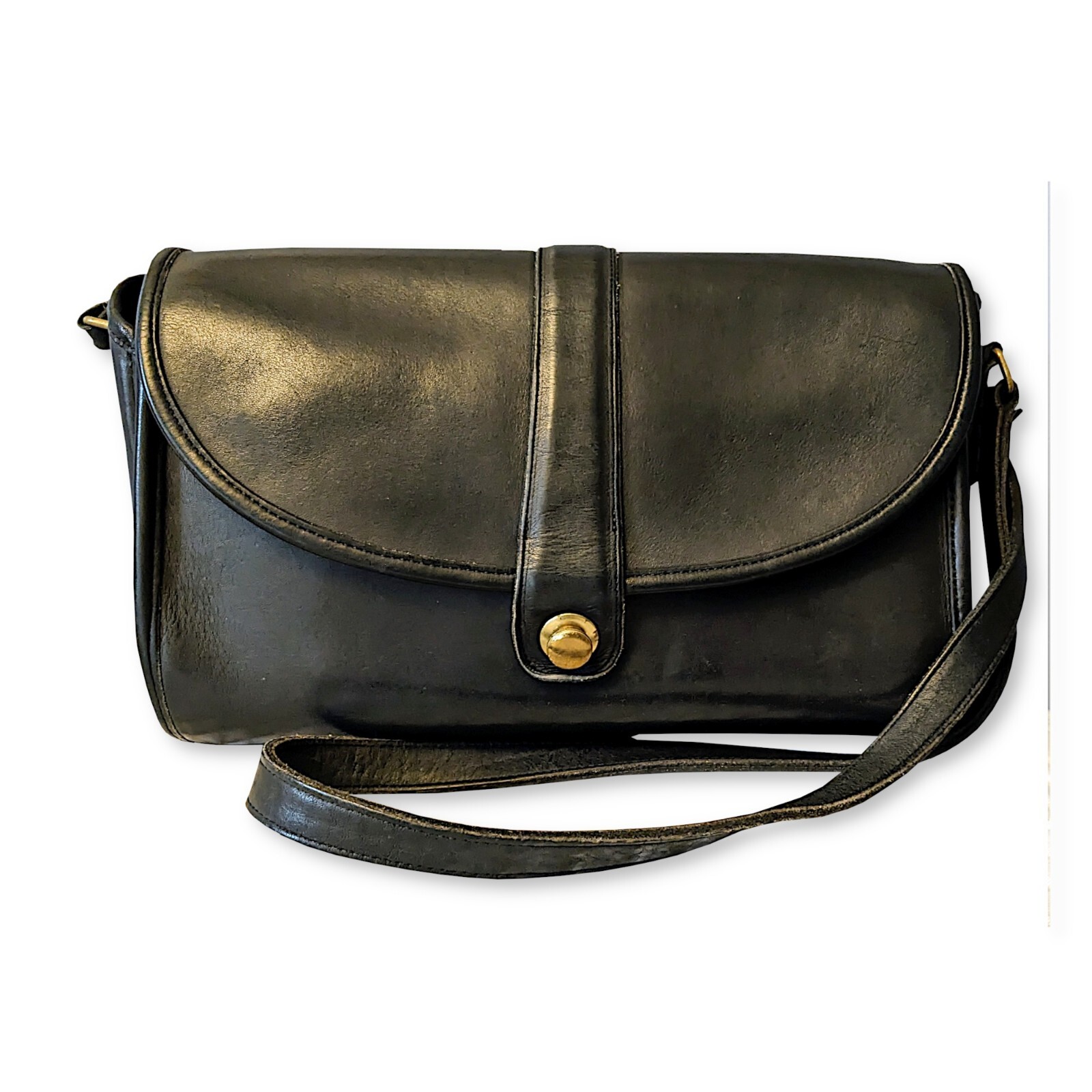 Coach Vintage Black Smooth Leather Roll Bag Shoulder … - Gem