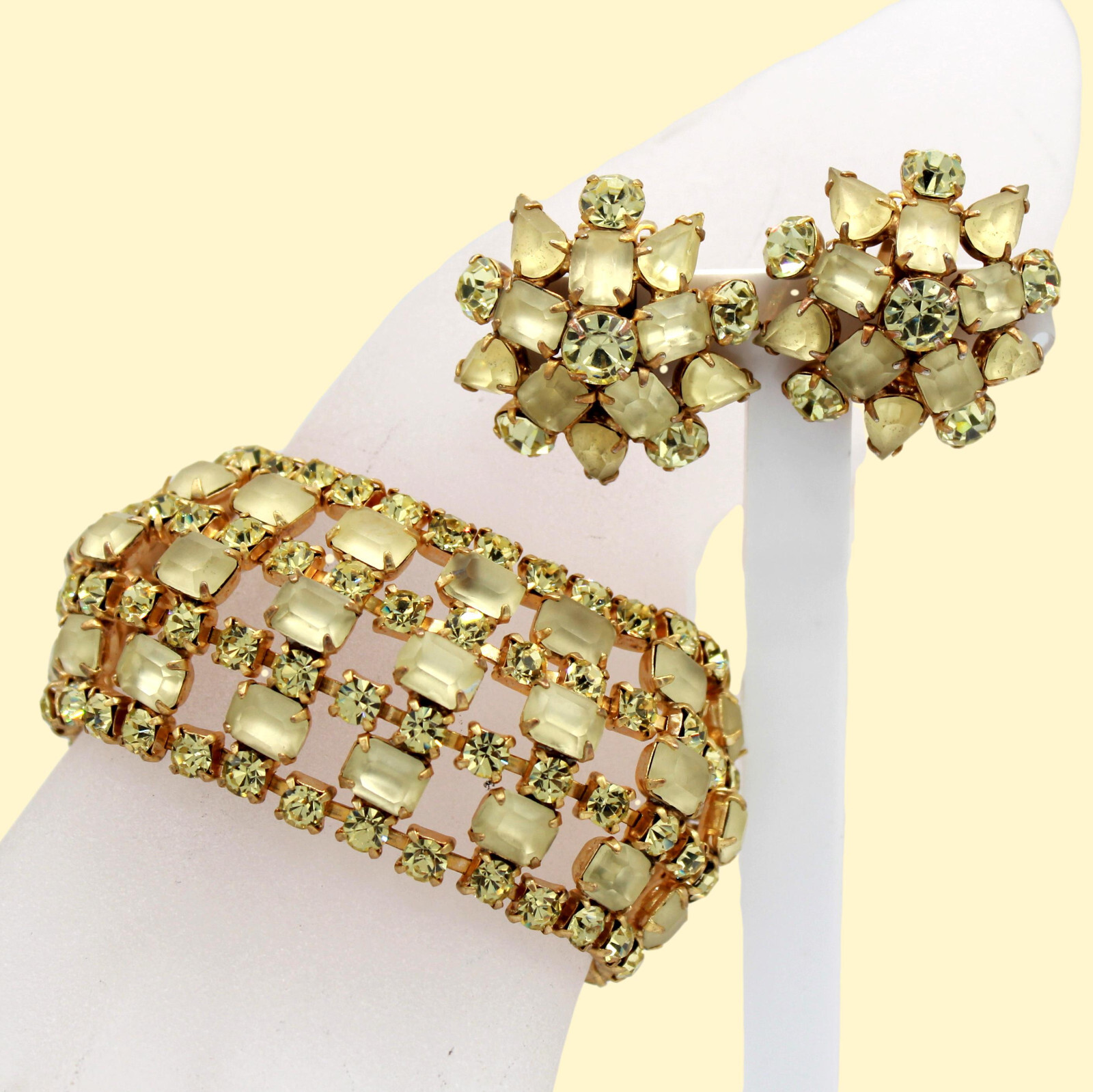Vintage Frosted Yellow Jonquil Rhinestone Wide Bracel… - Gem