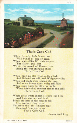 Postcard That's Cape Cod Poem Bernice Hall Legg Michigan MI ©E D West ...